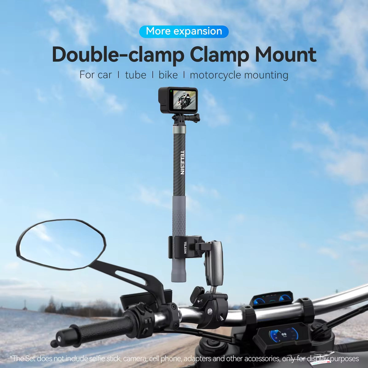 Telesin Dual head Super Strong Crab Pipe Mount Motorcycle Clamp Mount ...